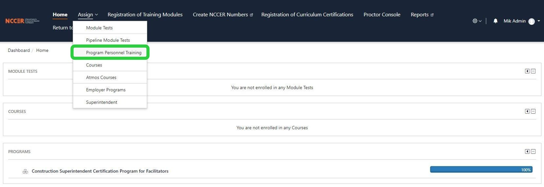 Assigning Program Personnel Training (Instructor Certification Training Program)