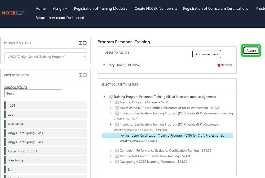 Assigning Program Personnel Training (Instructor Certification Training Program)