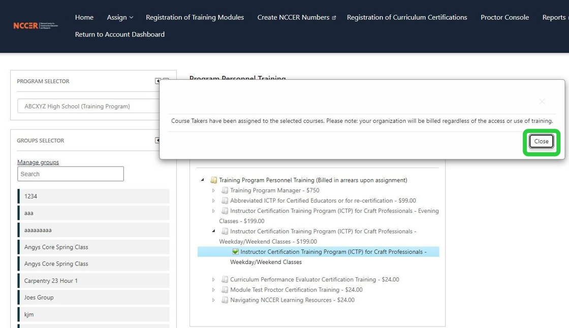 Assigning Program Personnel Training (Instructor Certification Training Program)